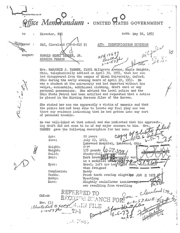 Ronald Tammen’s FBI documents have been put in the same category as 1 ...